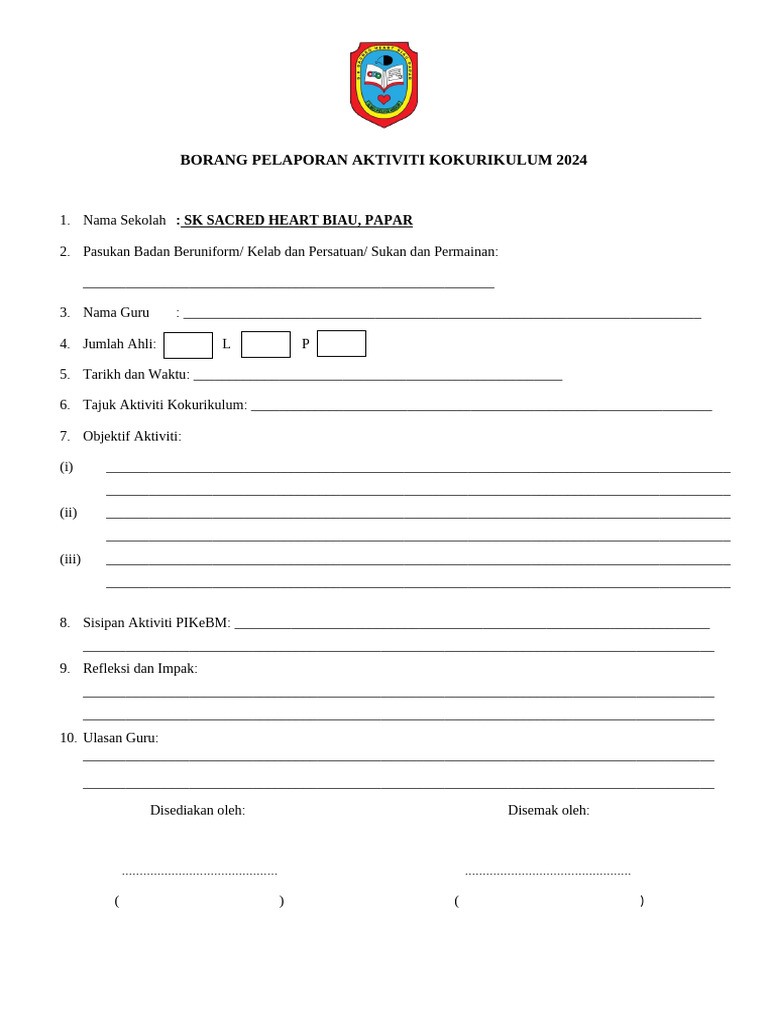 Borang Pelaporan Aktiviti Kokurikulum | PDF
