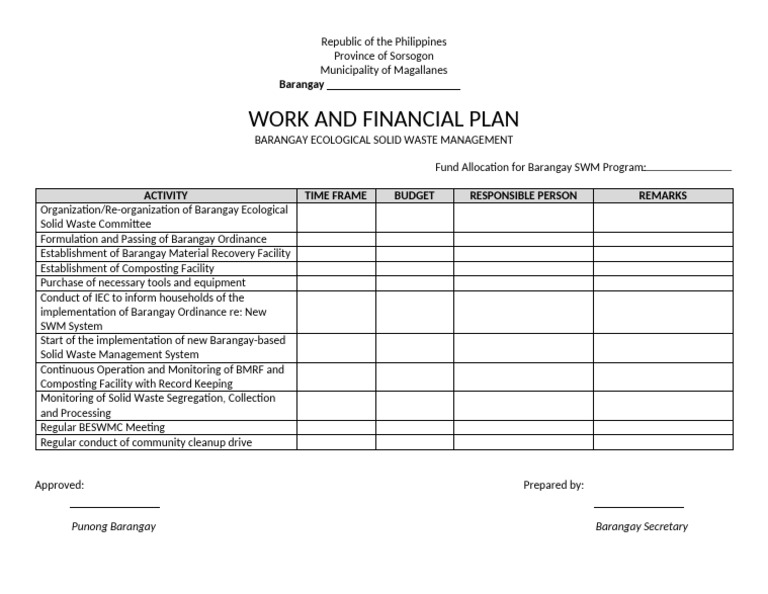 Work and Financial Plan | PDF
