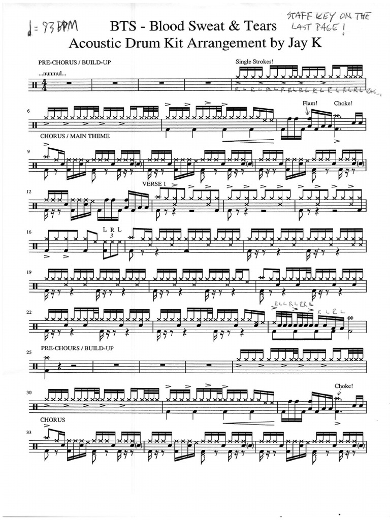 BTS BloodSweatTears Drum Score | PDF