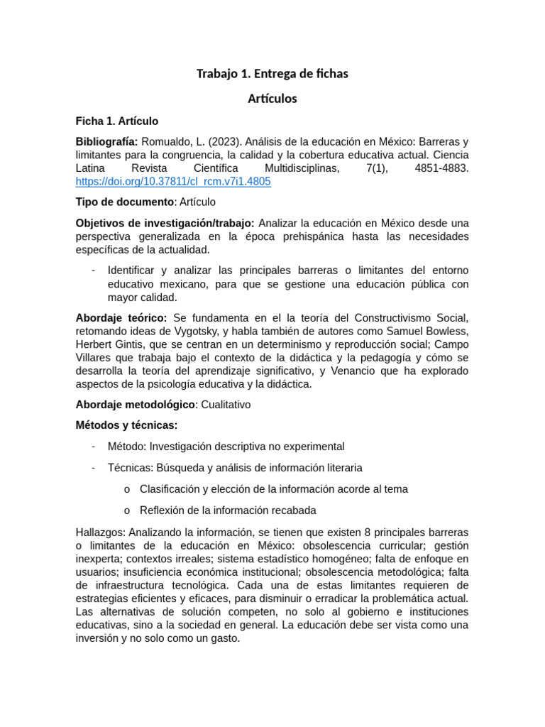 Entrega 1. Artículo1 | PDF | Aprendizaje | Enseñando