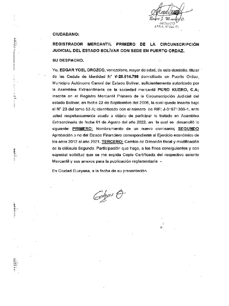 Acta de Asamblea 2 - Puro Kuero Ca | PDF