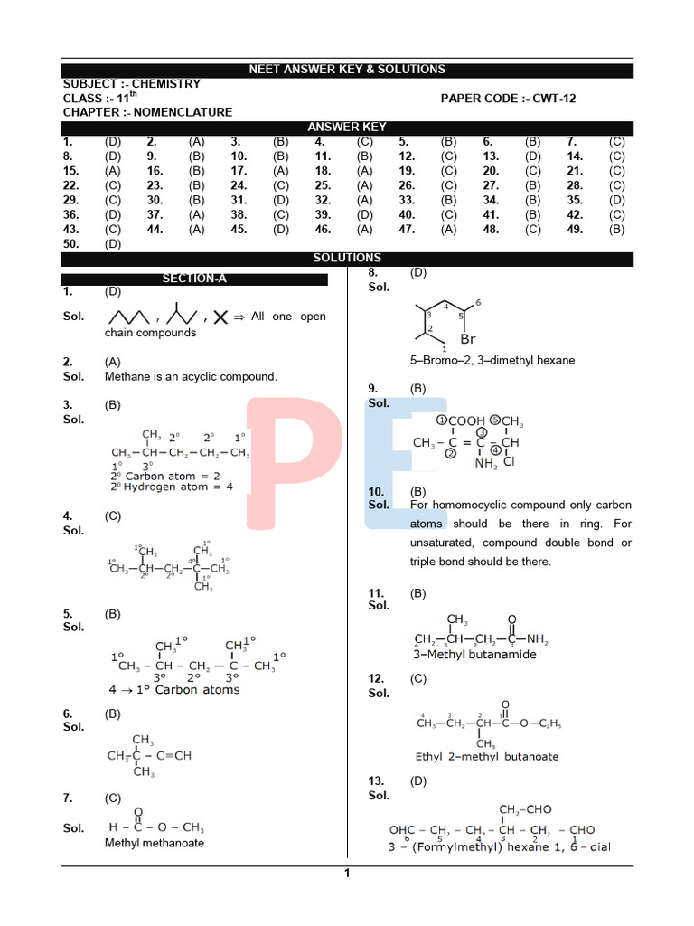 12 Nomenclature Solution | PDF | Conformational Isomerism | Isomer