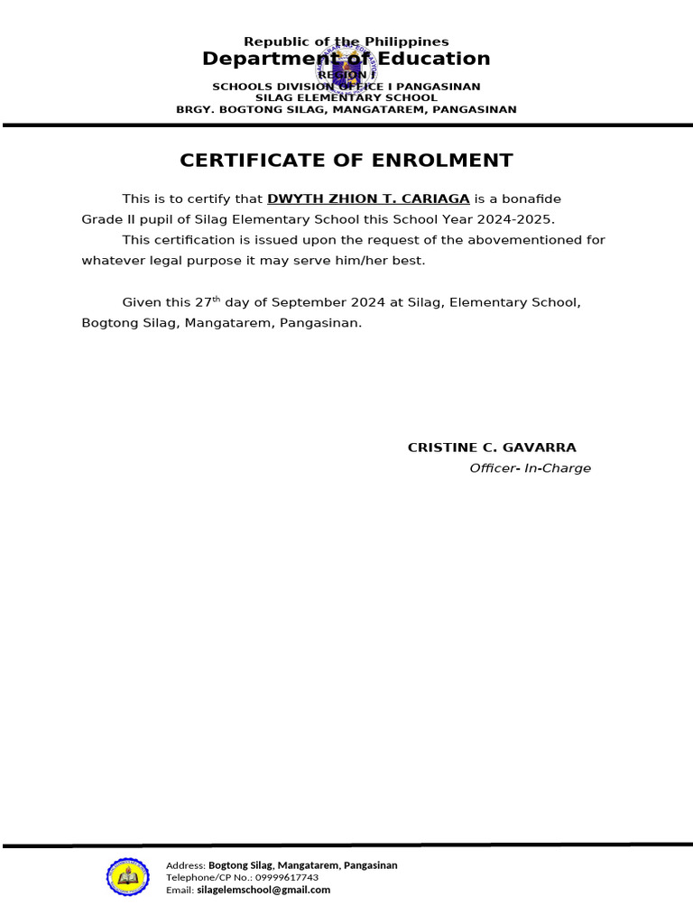 ENROLMENT-CERT | PDF