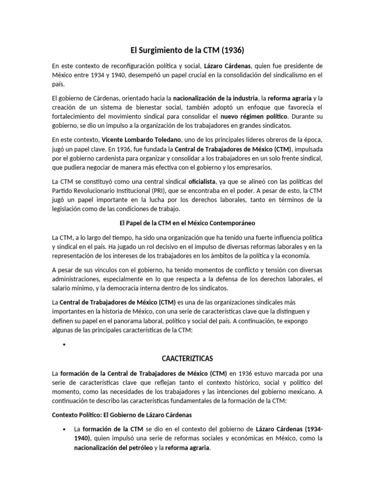 Fundación de la CTM en 1936 | PDF | Sindicato | Derecho laboral