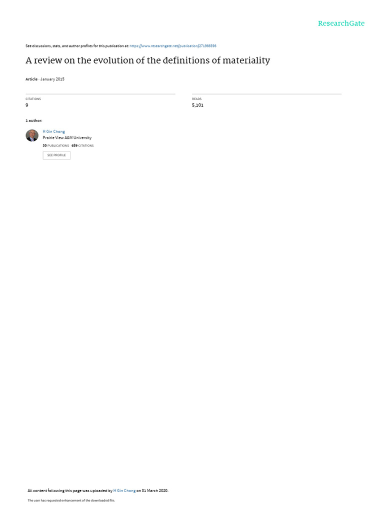 Are View On The Evolution of The Definitions of Materiality | PDF | Audit | Accounting