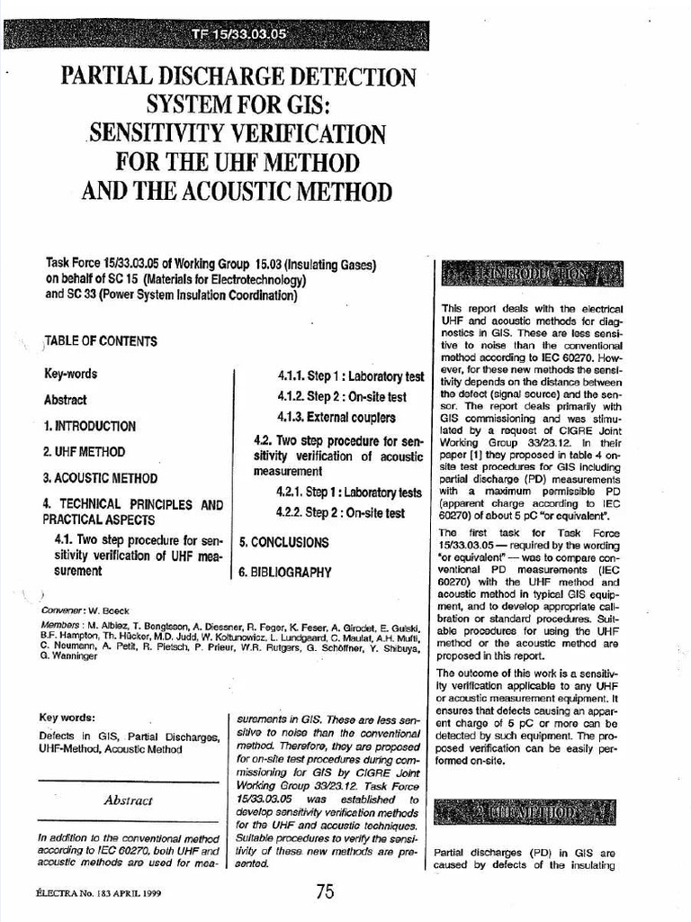 ELECTRA N°183, April 1999 - Partial Discharge Detection System For GIS ...