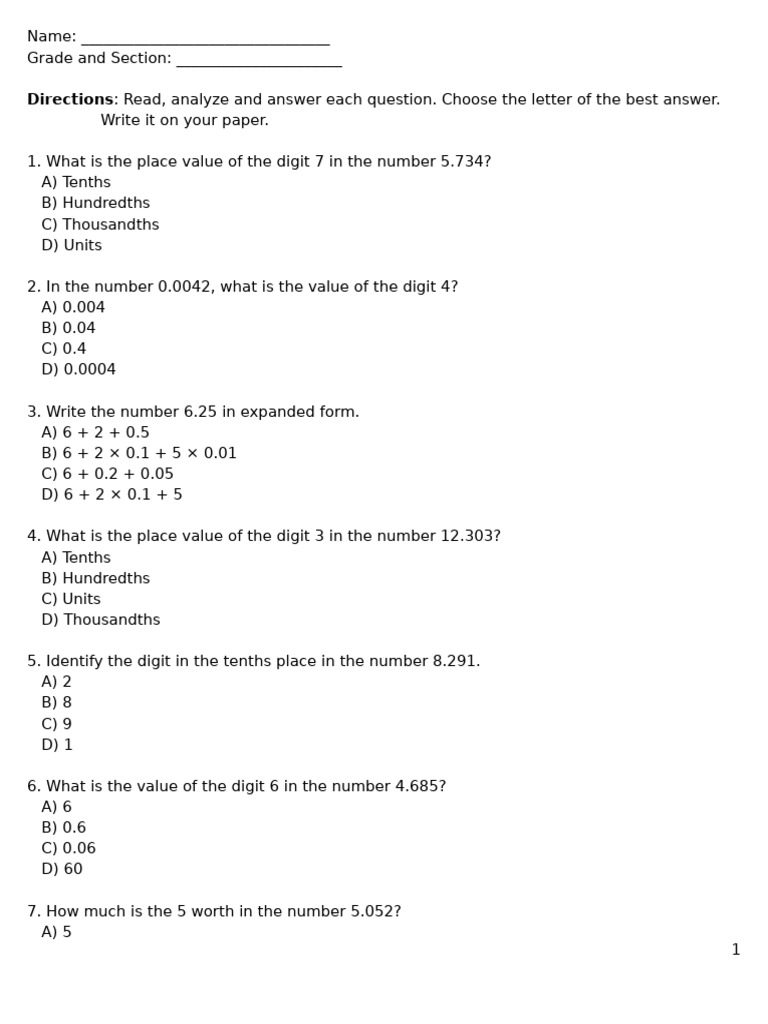 Decimals PV, V, Read and Write | PDF | Decimal | Numbers