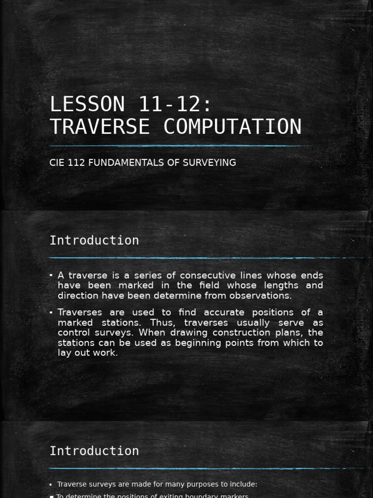 Cie 112 Lesson 11 Traverse | PDF | Angle | Azimuth