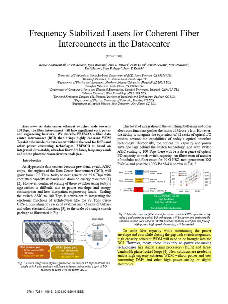 Frequency Stabilized Lasers For Coherent Fiber Interconnects in The ...
