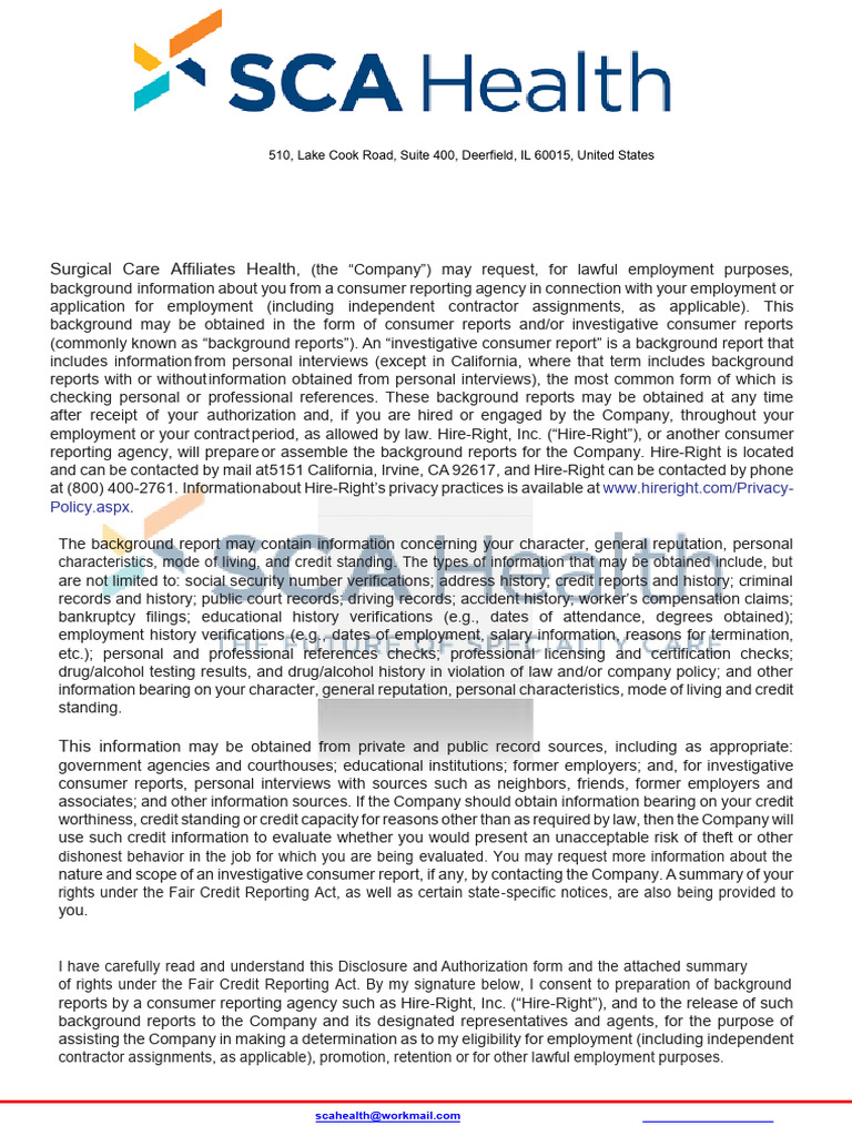 Consumer Disclosure and Authorization Form (Sca) | PDF | Background Check | Credit Bureau