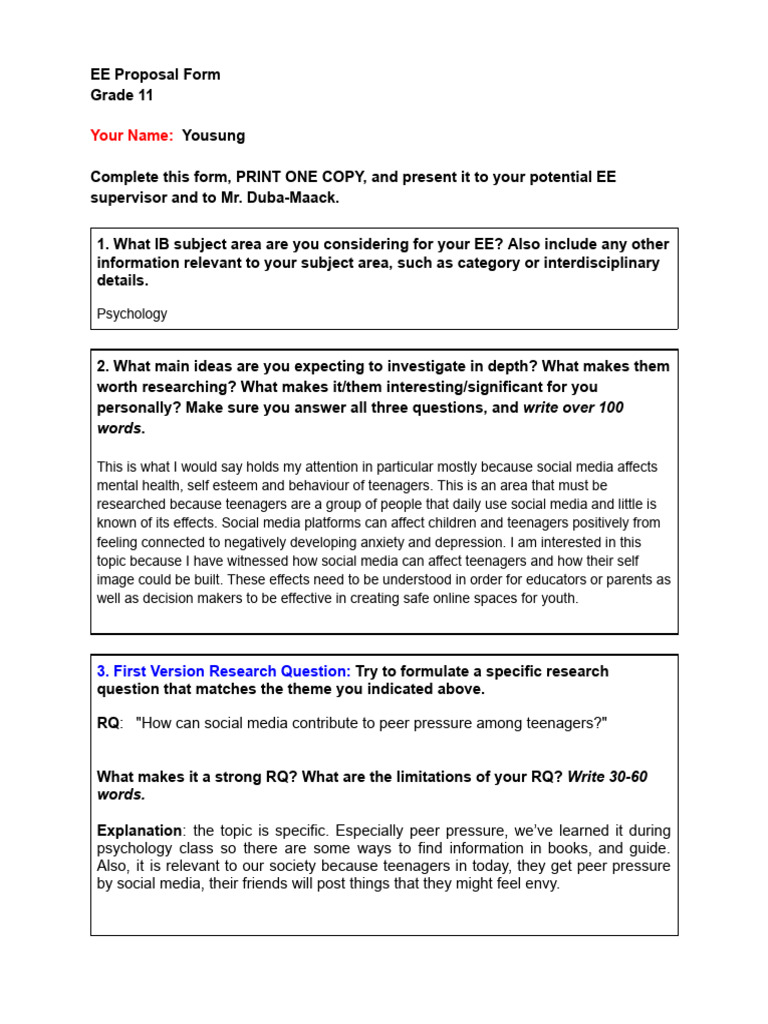 Template EE Proposal Form-2024-25 | PDF | Adolescence | Qualitative ...
