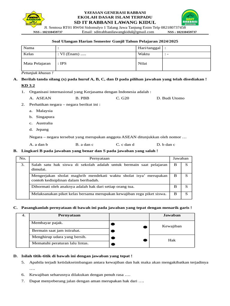 UH IPS Kelas 6 | PDF