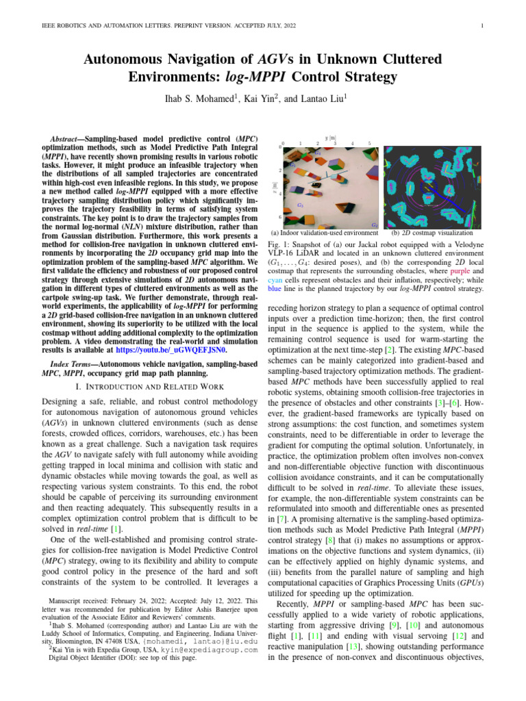 Autonomous Navigation of AGVs in Unknown Cluttered Environments Log MPPI Control Strategy | PDF ...
