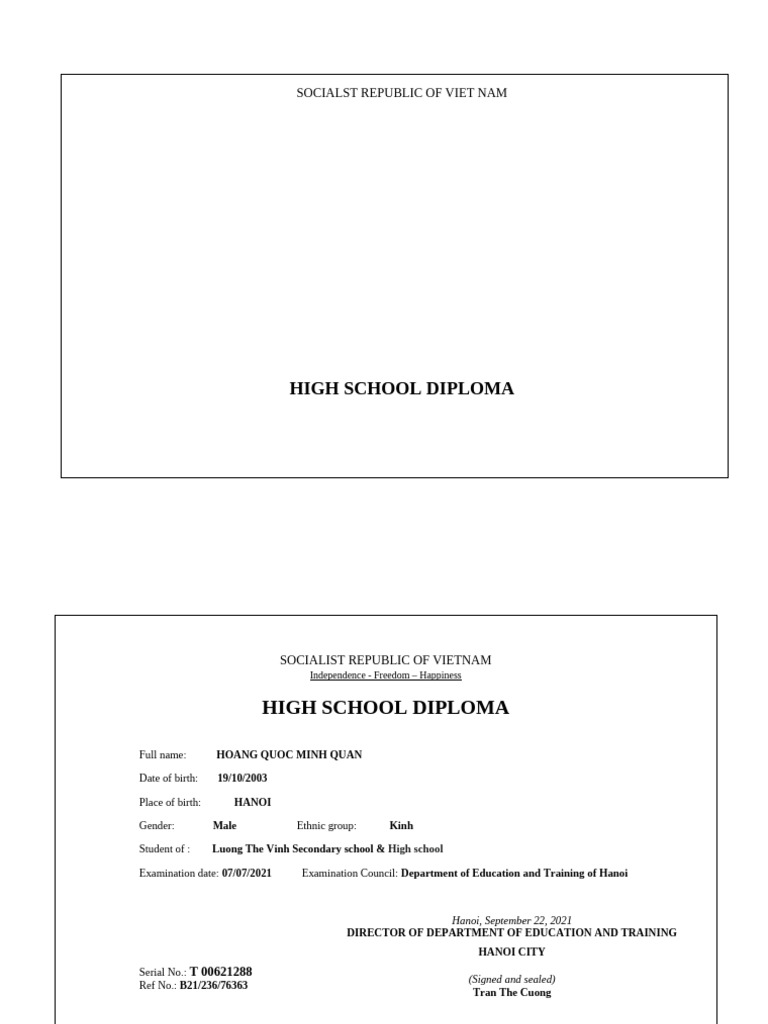 Vietnamese High School Diploma | PDF
