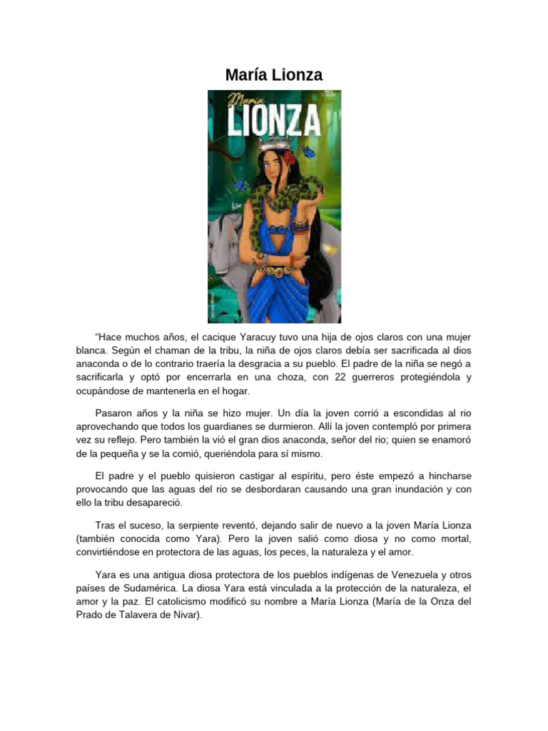 Leyenda de María Lionza y la Serpiente | PDF