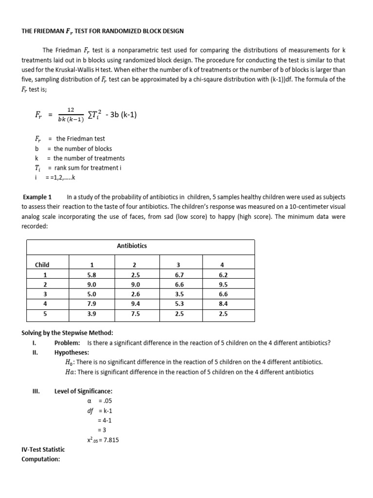 The Friedman FR Test For Randomized Block Design 1 | PDF | Probability ...
