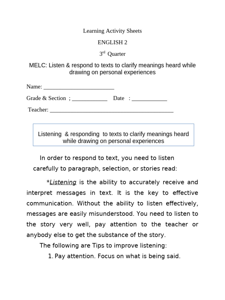 Listening Skills for Text Comprehension | PDF | Communication | Human ...