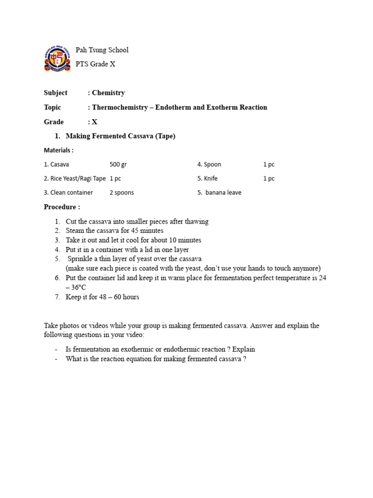Project PTS - Grade X - Thermochemistry | PDF