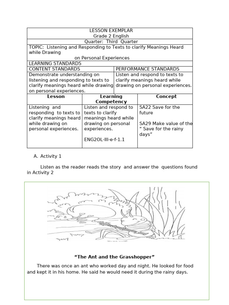 Grade 2 Listening and Responding Lesson | PDF
