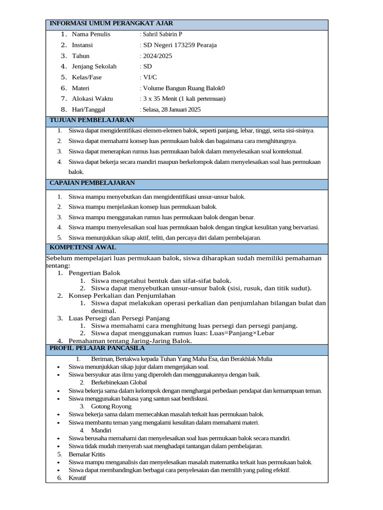 MODUL AJAR KELAS VI PERTEMUAN V | PDF