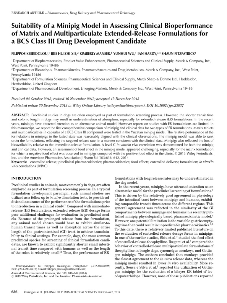 Suitability of a Minipig Model in Assessing Clinical Bioperformance of Matrix and ...