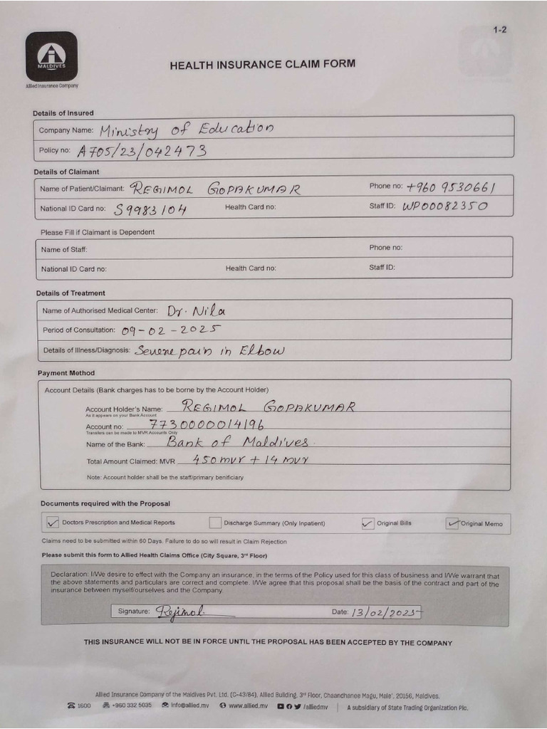 Health Insurance Claim Form - Regimol | PDF
