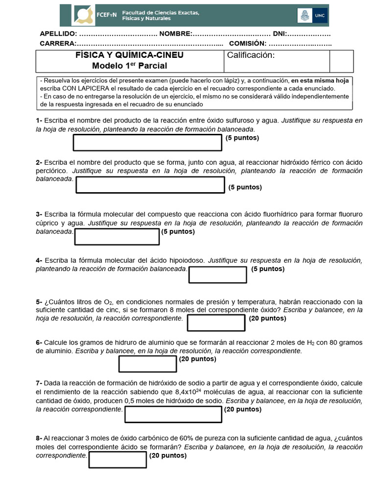 Simulacro Primer Parcial | PDF | Ácido | Agua