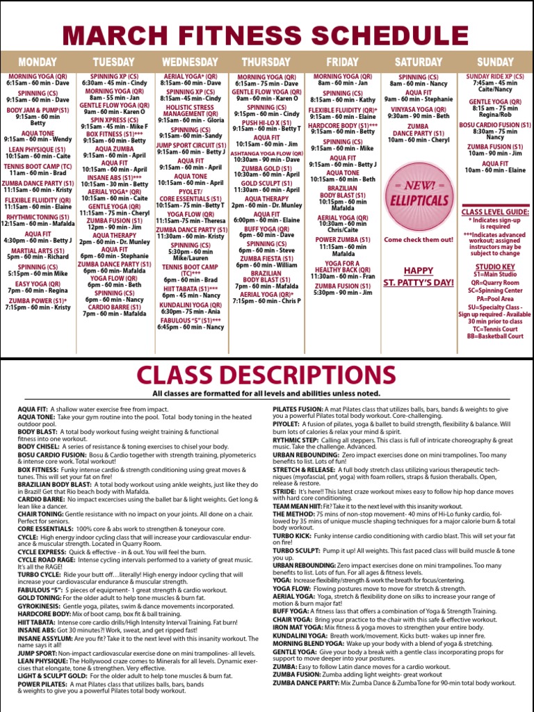 MSC Mar 2012 Fitness Schedule | PDF | Aerobic Exercise | Pilates