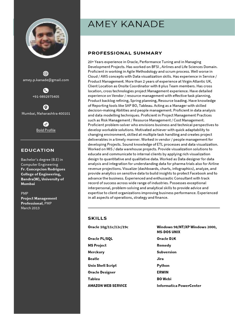 Amey Kanade: Senior Consultant Profile | PDF | Data | Oracle Corporation