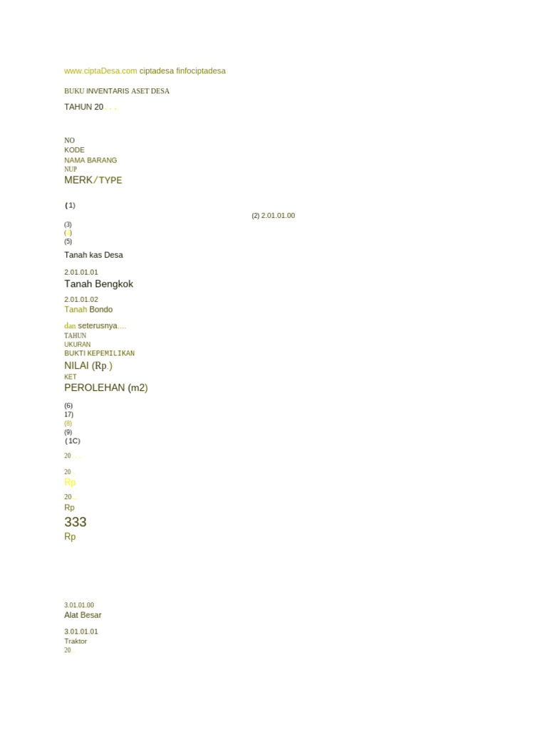 Buku Inventaris Aset Desa (WWW - Ciptadesa.com) | PDF