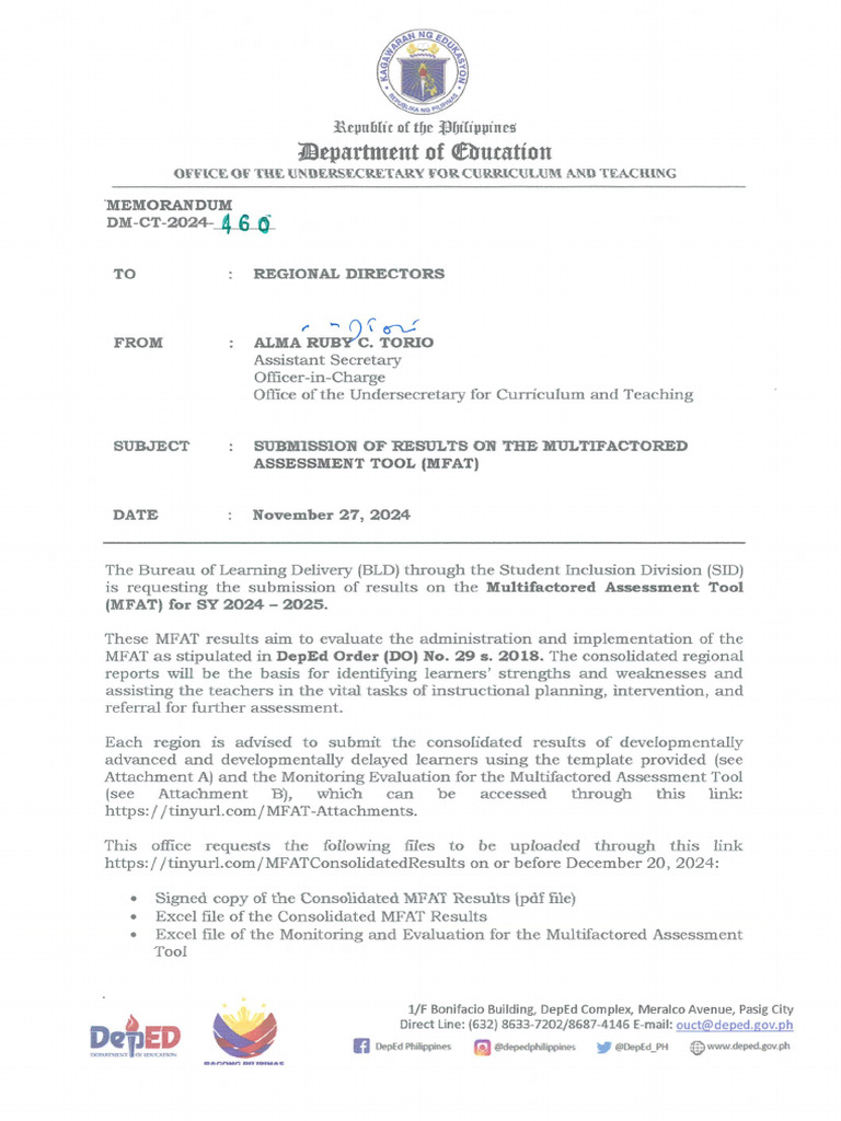 Memo-to-Field-Submission-of-results-on-the-MFAT-with-Attachment | PDF
