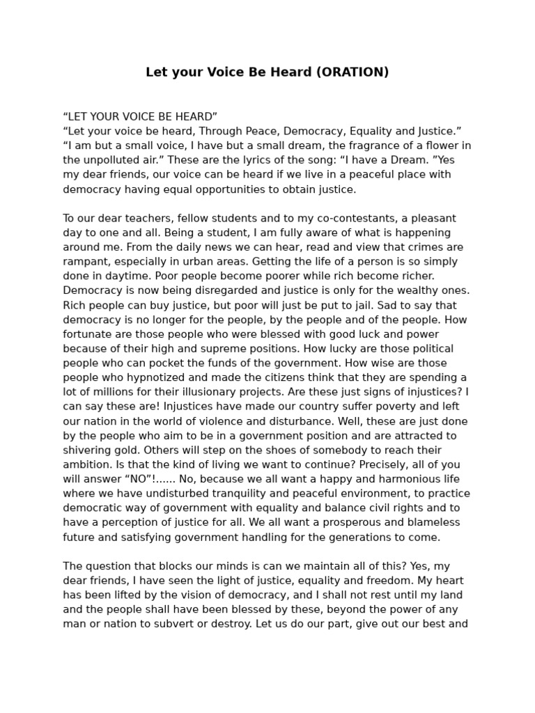 Let Your Voice Be Heard: A Declamation | PDF | Conscience