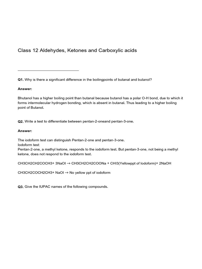 Class 12 Aldehydes, Ketones, Carboxylic Acids Guide | PDF | Ketone ...