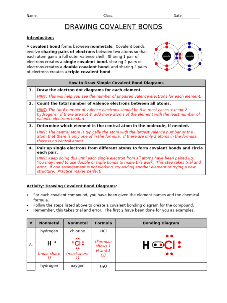 Drawing Covalent Bond Diagrams | PDF | Chemical Bond | Valence (Chemistry)
