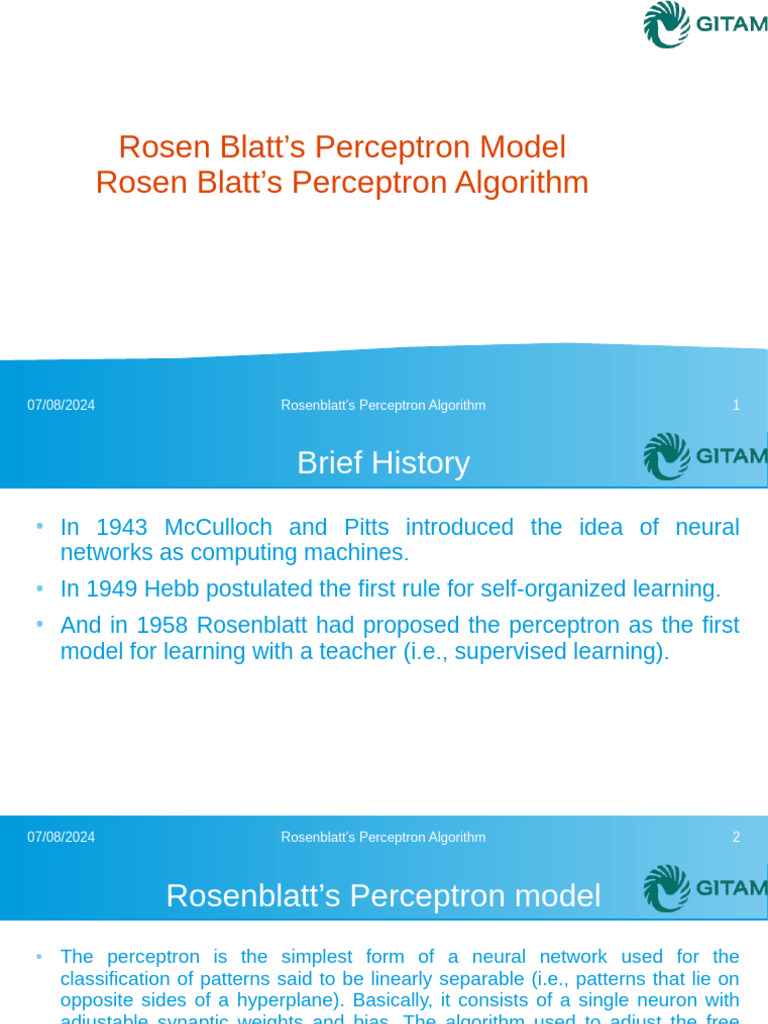 Rosen Blatt's Perceptron Model | PDF | Artificial Intelligence ...