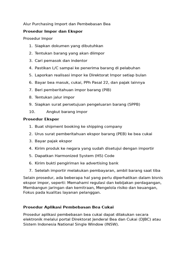 Alur Purchasing Import dan Prosedur aplikasi peralatan bebas bea | PDF | Customs | Excise