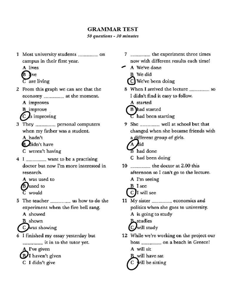 50-Question Grammar Test | PDF