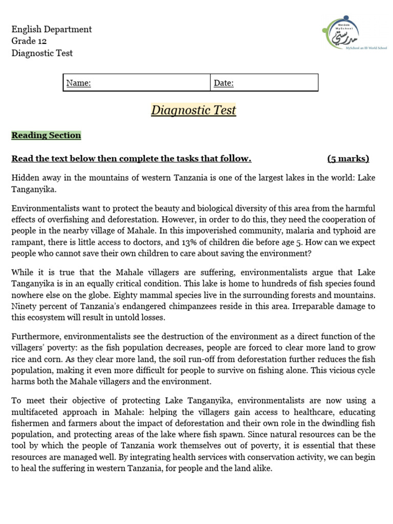 Diagnostic Test, English Subject, G12 | PDF | Deforestation ...