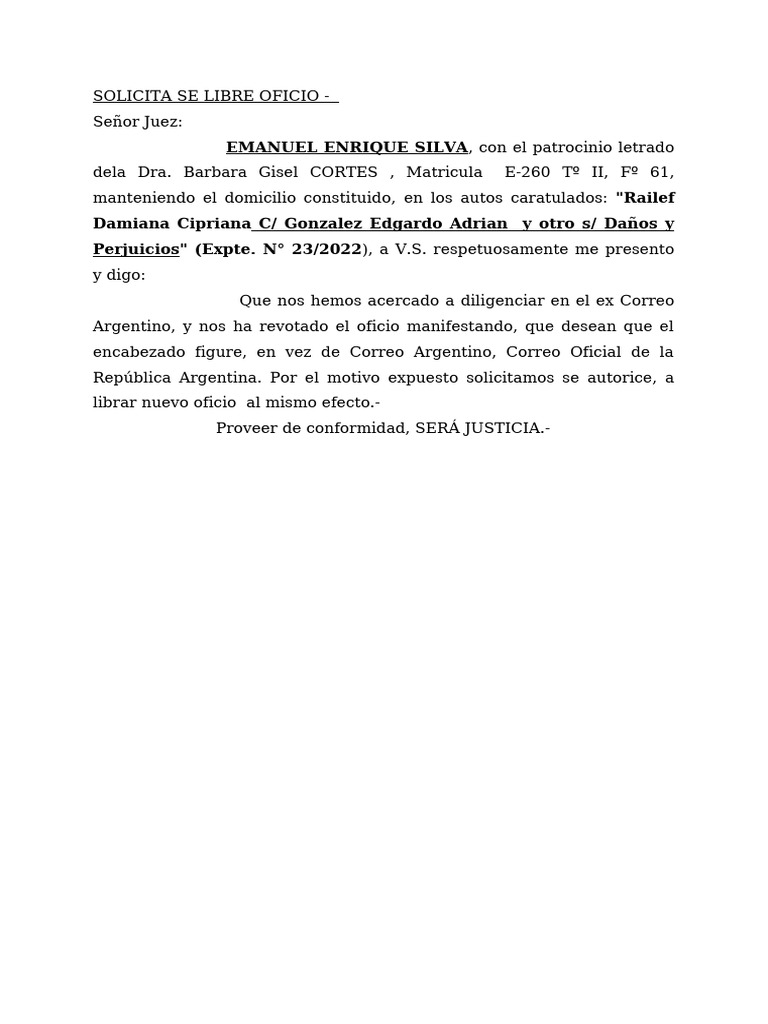 Solicita Se Libre Oficio | PDF
