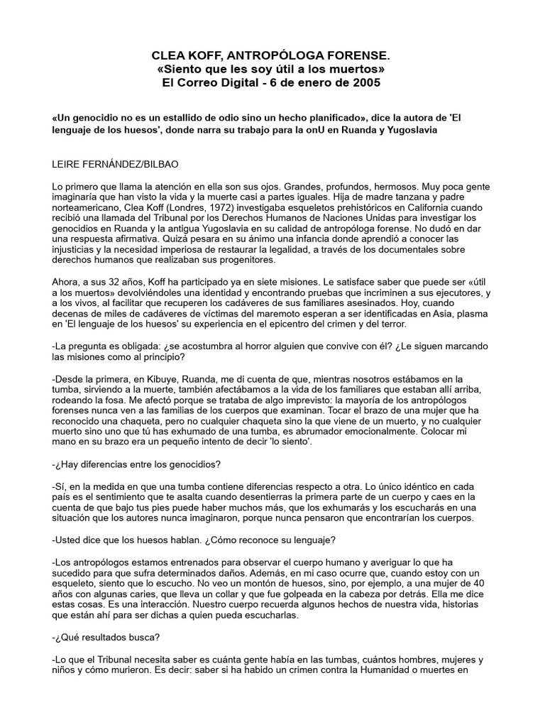 01 - Koff Clea - Entrevista | PDF | Genocidios | Crímenes