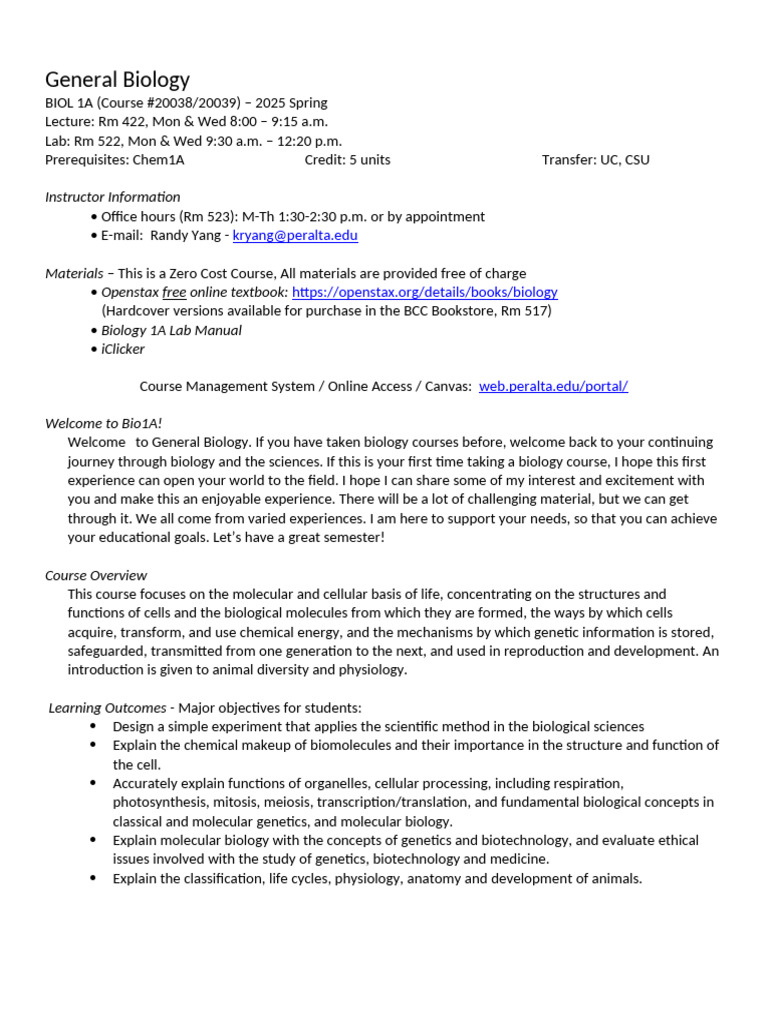 General Biology Course Overview 2025 | PDF | Biology | Gene
