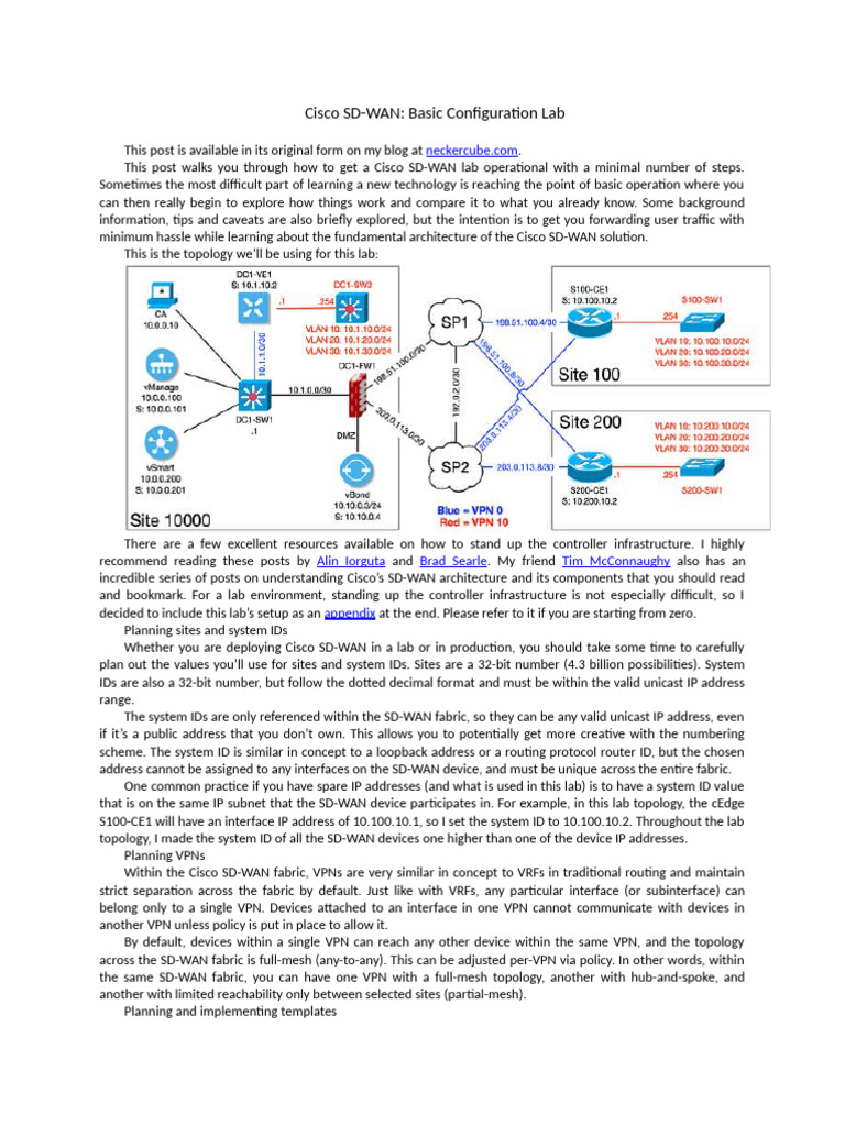 Cisco SD-WAN Basic Configuration Lab | PDF | Virtual Private Network | Data Transmission