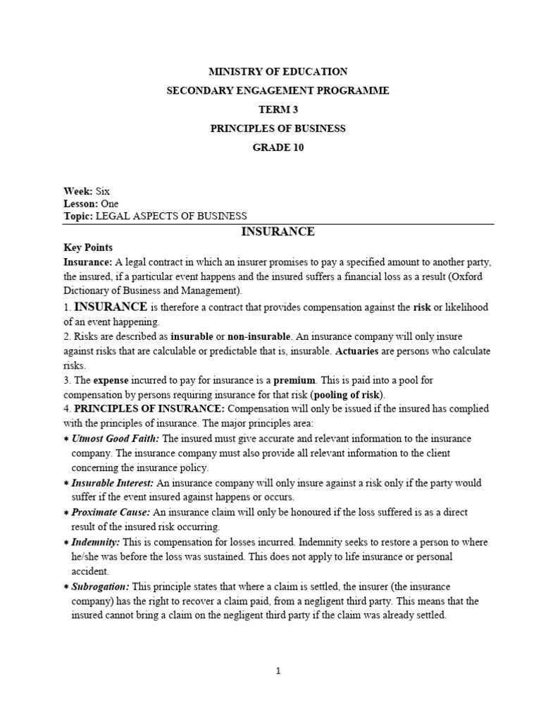 POB GR 10 Weeks 6-10 - Term 3 | PDF | Insurance | Life Insurance
