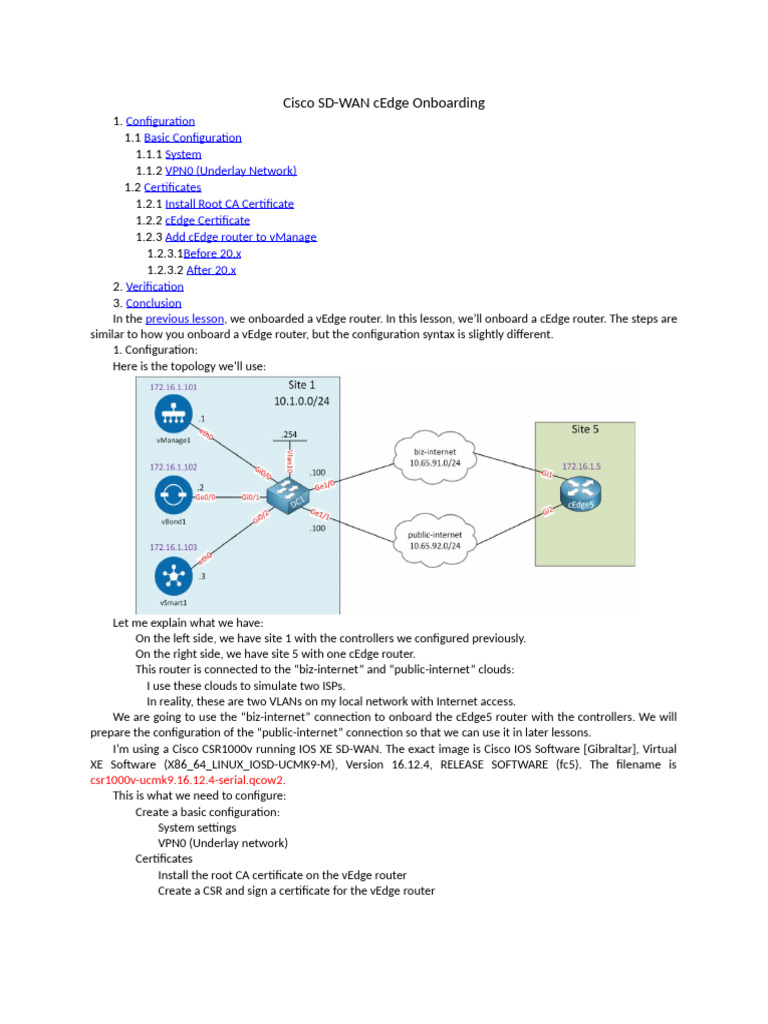 Cisco SD-WAN Cedge Onboarding | PDF | Router (Computing) | Ip Address