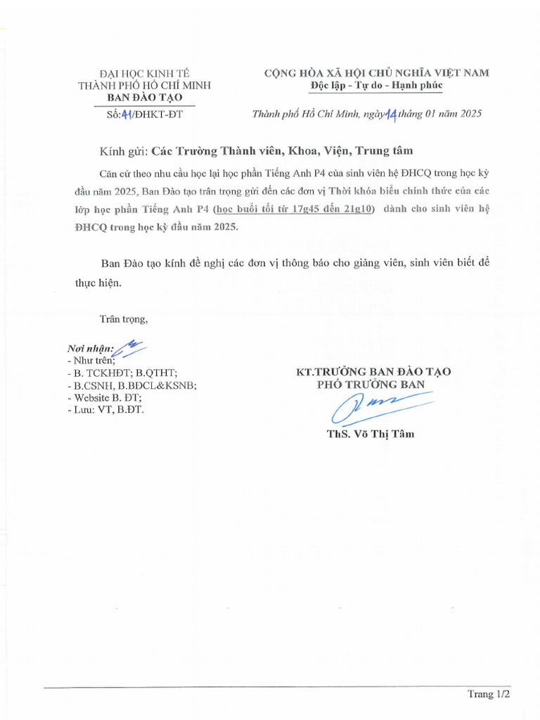 41.TKB - TKB CHINH THUC HK DAU NAM 2025 DHCQ - Hoc Ngoai Gio - Theo Chuyen Nganh | PDF