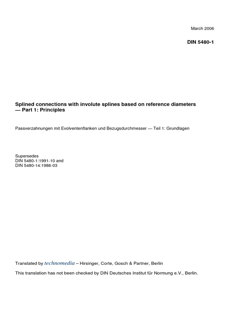 DIN 5480-1: Involute Splines Principles | PDF | Engineering Tolerance ...