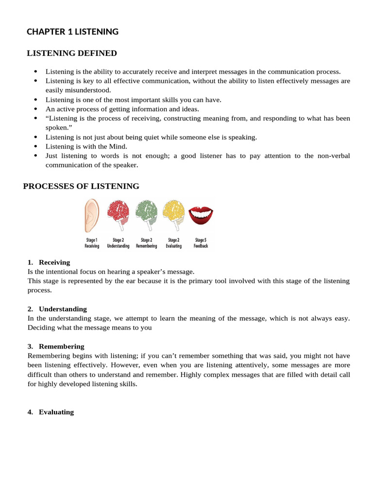 Chapter 1 Listening Handout | PDF | Communication | Nonverbal Communication