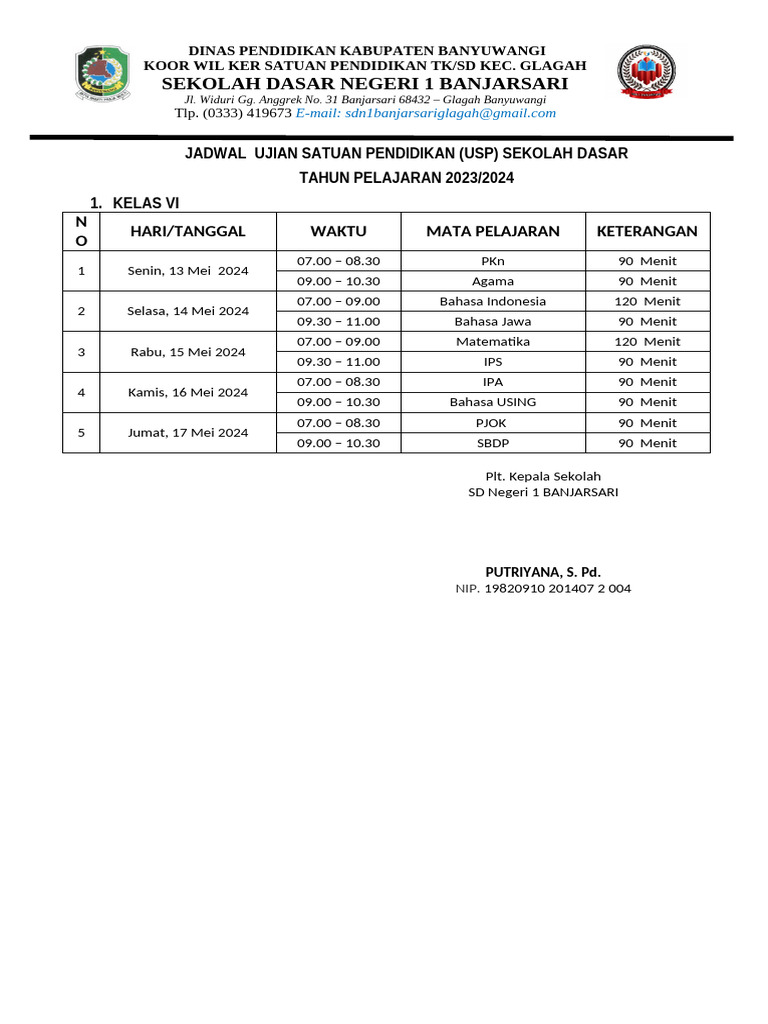 Jadwal Usp 2024 Sekolah | PDF
