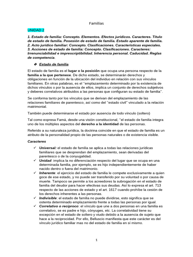 Estado de Familia: Conceptos y Caracteres | PDF | Ley procesal | Estado ...