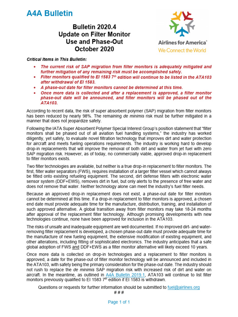 Aviation Fuel Filter Monitor Update | PDF